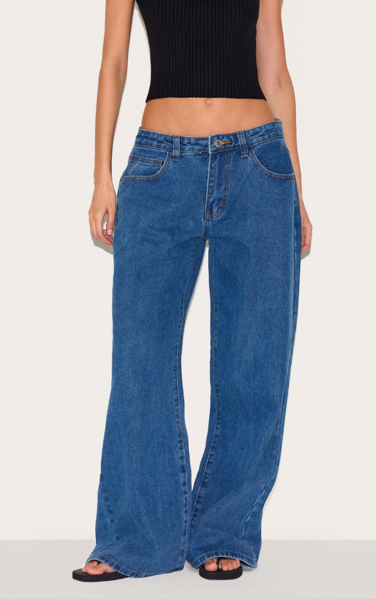 Dark Blue Low Rise Wide Leg Jeans | Denim | PLT