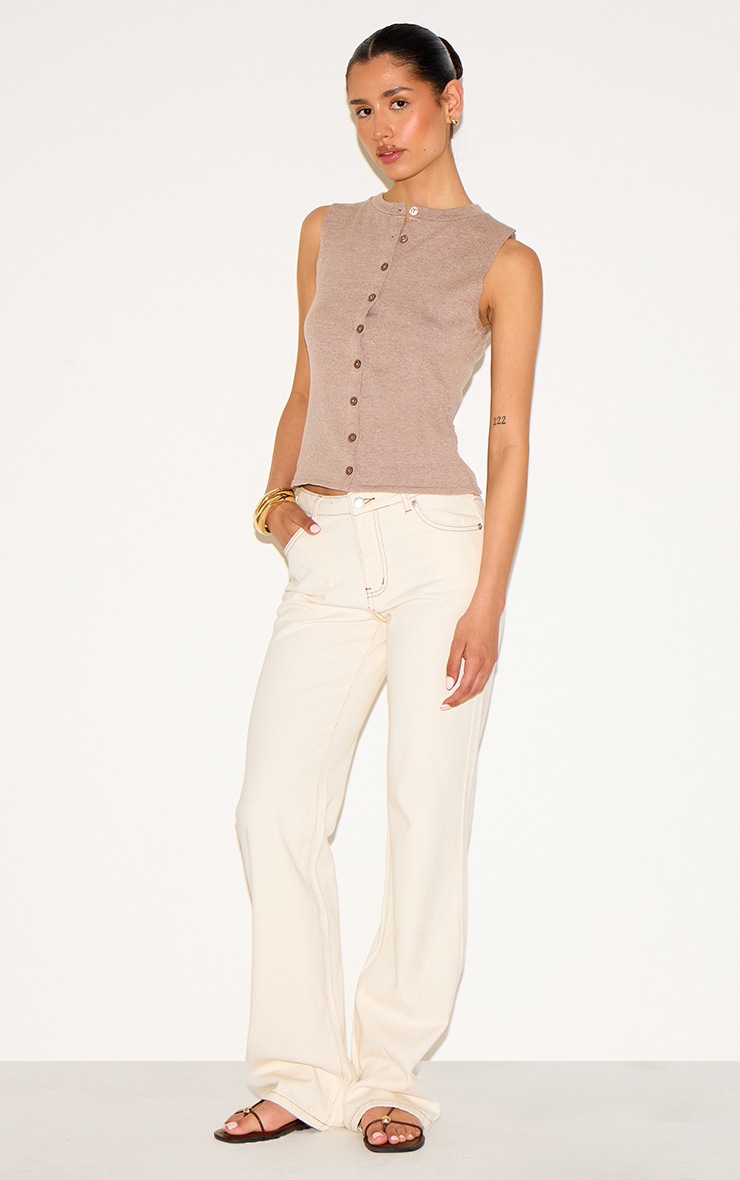 Tall Mocha Button Through Sleeveless Top | Tall | PLT