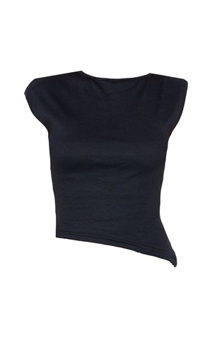 Black Ribbed Knitted Asymmetric Long Top | Tops | PrettyLittleThing