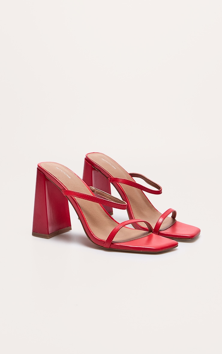 Red Square Toe Double Strap High Block Heel Mules | Footwear ...
