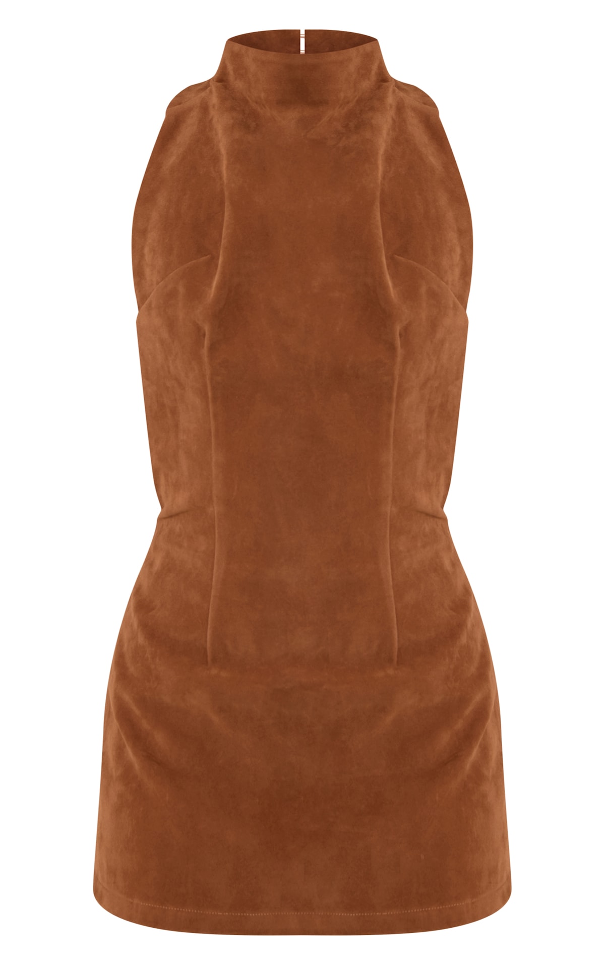 Camel Suede Halterneck Mini Shift Dress | Dresses | PrettyLittleThing USA