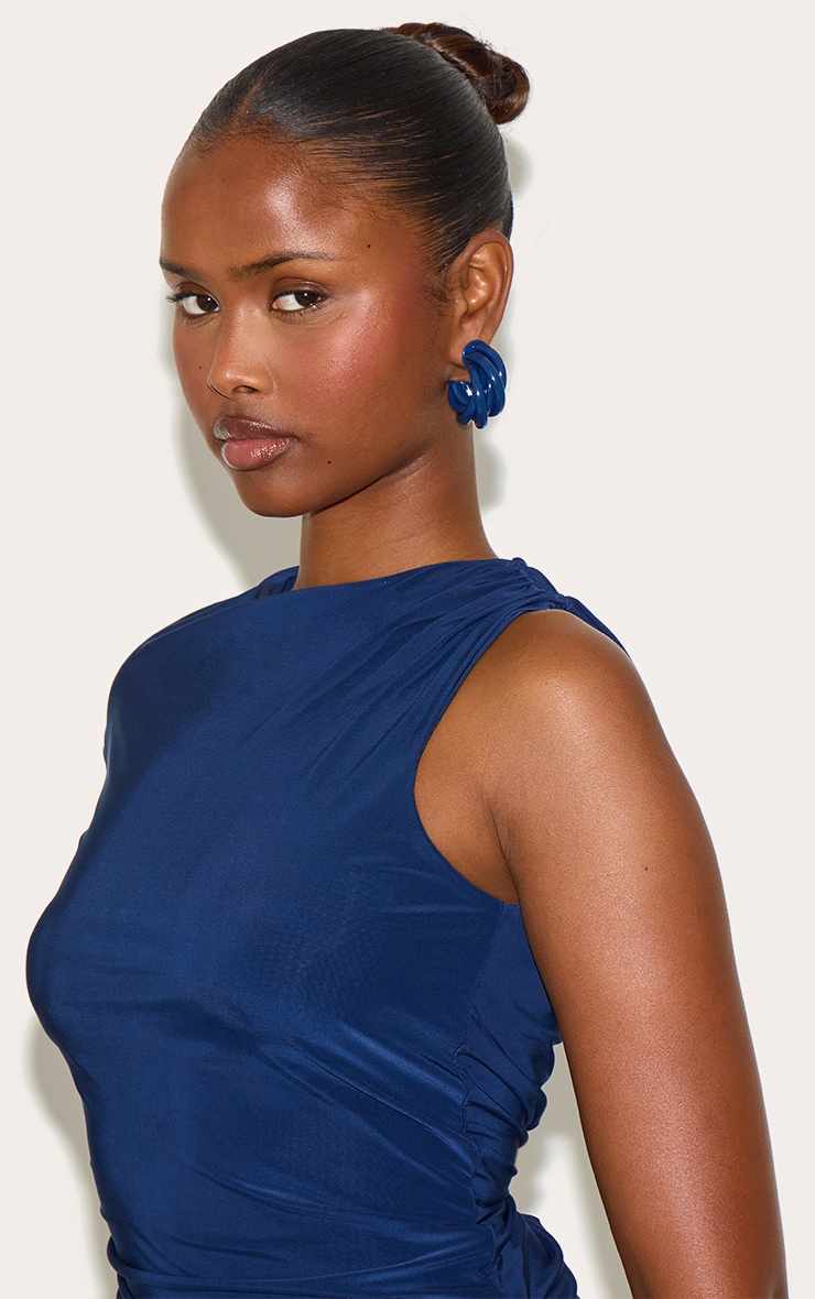 Navy Blue Twist Detail Hoop Earrings | Accessories | PrettyLittleThing USA