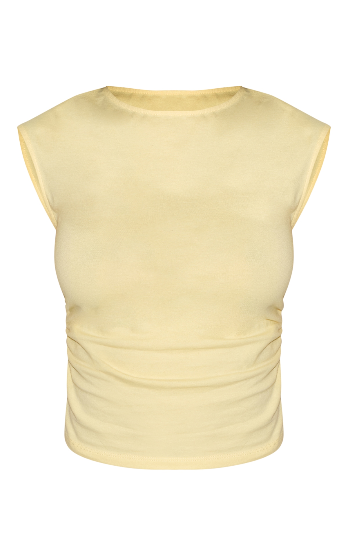 Butter Yellow Cotton Ruched Side Sleeveless Top | Tops | PLT