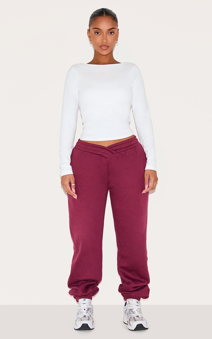 Shape Burgundy V Waist Pin Tuck Cuffed Joggers | Shape | PLT