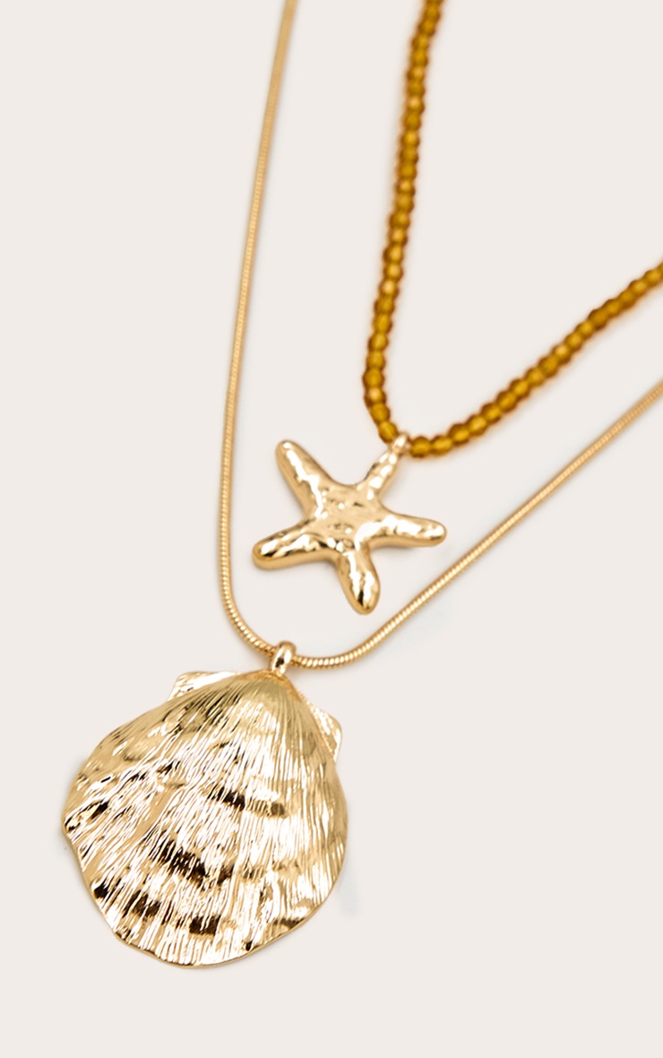 Gold Star And Shell Layered Necklace | Accessories | PrettyLittleThing USA