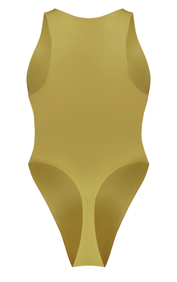 Khaki Slinky Racer Bodysuit | Tops | PrettyLittleThing CA