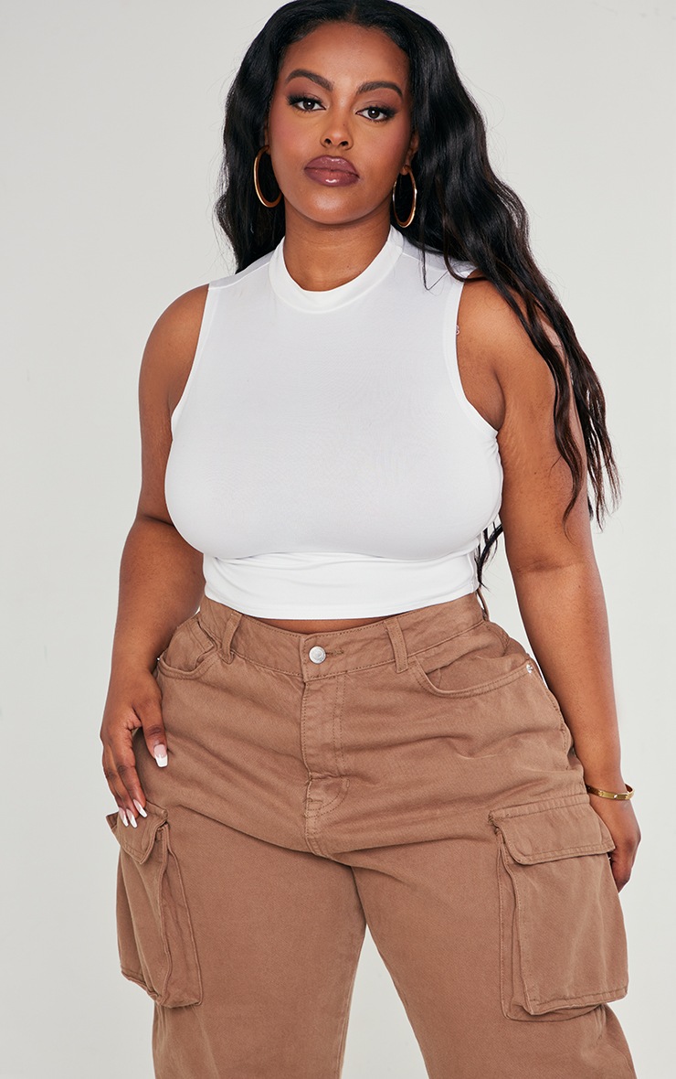 Plus White Soft Touch High Neck Crop Top | Plus Size ...