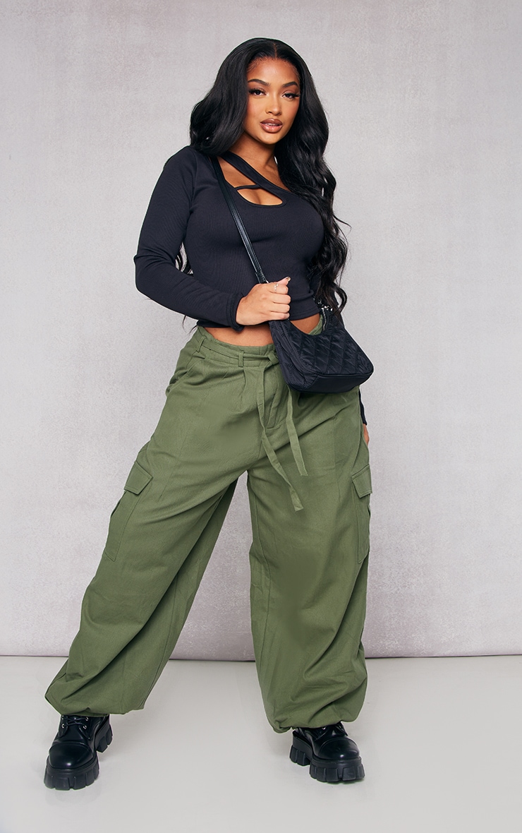 Shape Black Rib Long Sleeve Cut Out Detail Top | PrettyLittleThing USA