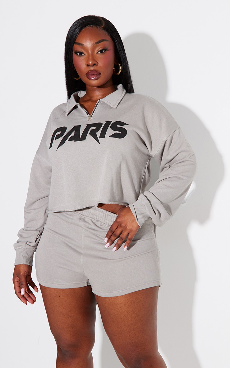Plus Grey Paris Grey Shorts | Plus Size | PrettyLittleThing USA