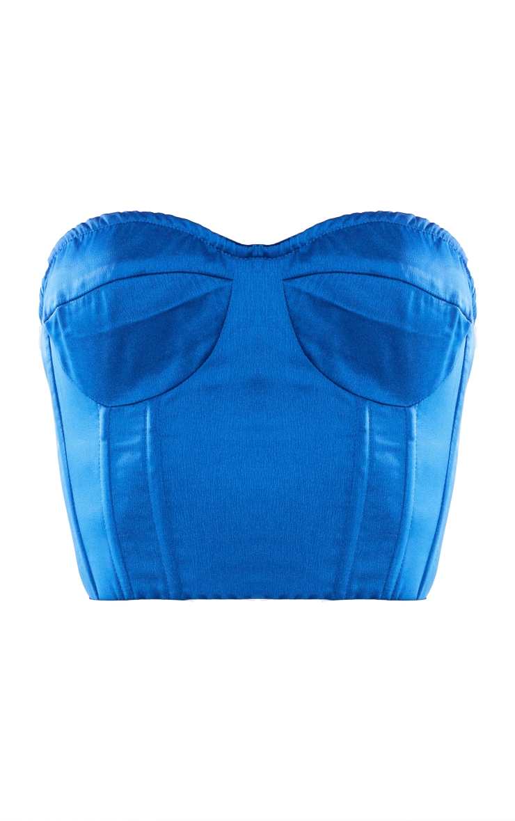 Corset structuré bleu vif satiné sans bretelles | PrettyLittleThing FR