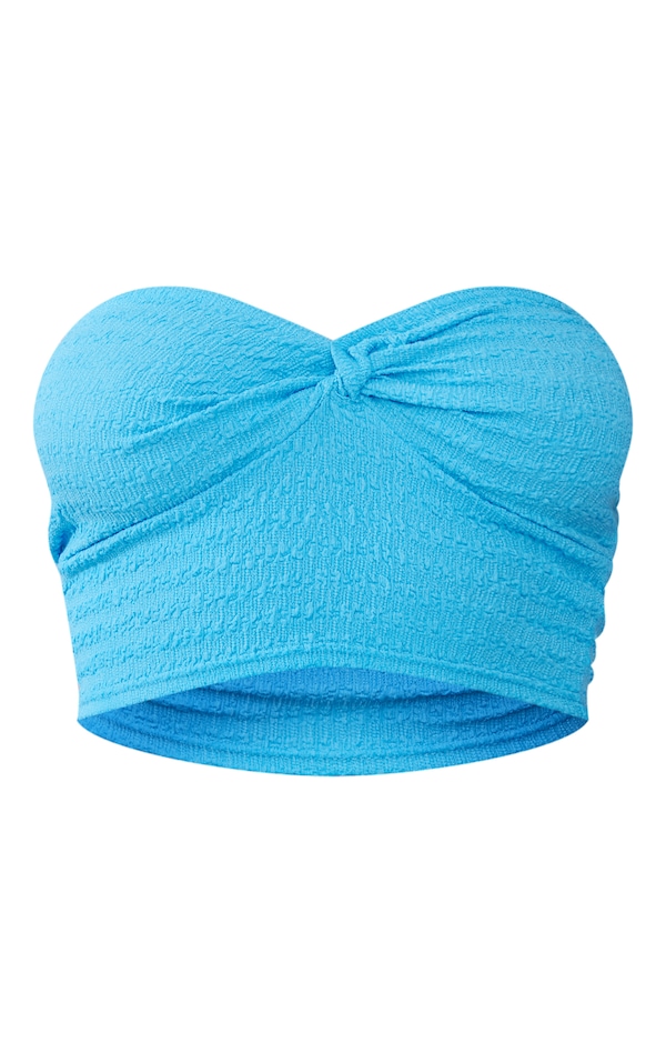 Blue Textured Twist Front Bandeau | Tops | PLT USA