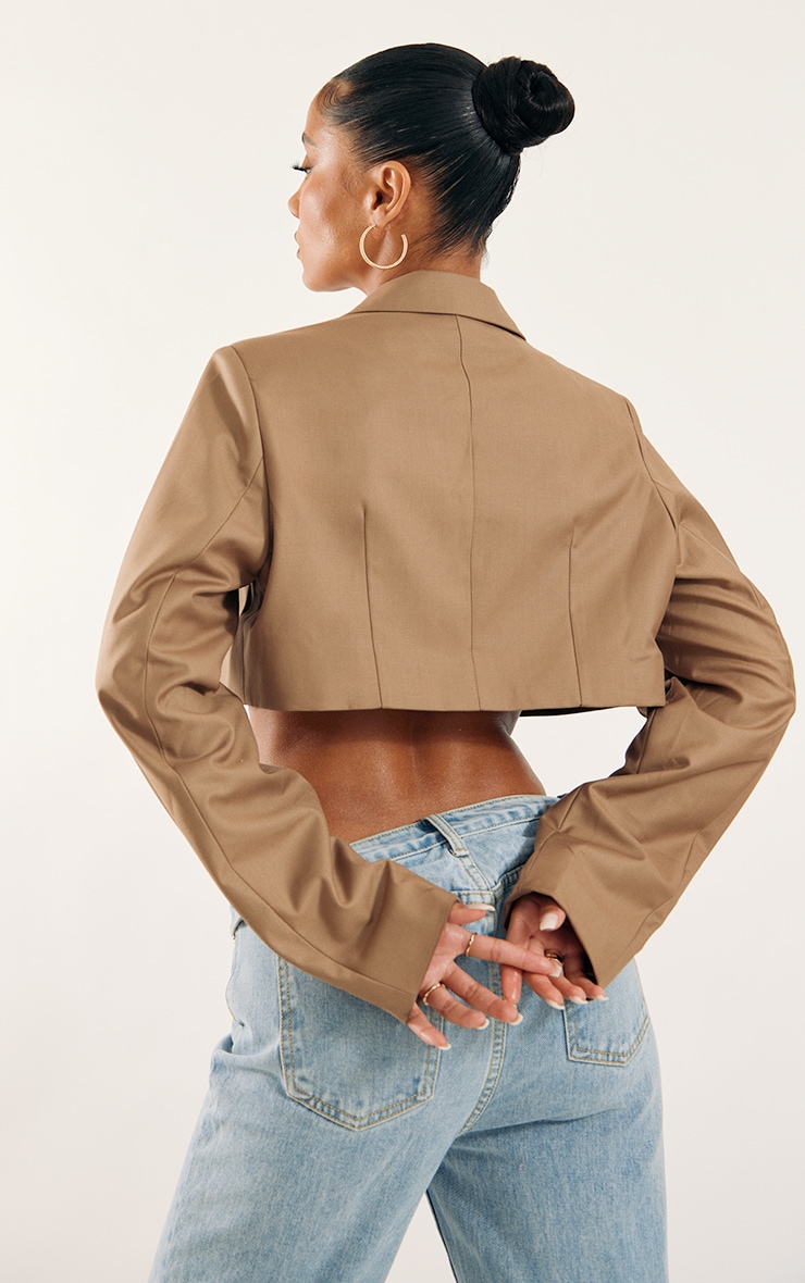 Plt Label Taupe Premium Cropped Boxy Blazer | PrettyLittleThing USA