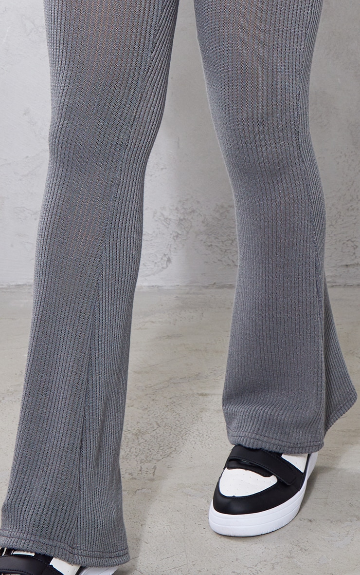 Charcoal Grey Soft Ribbed Flared Pant | PrettyLittleThing USA