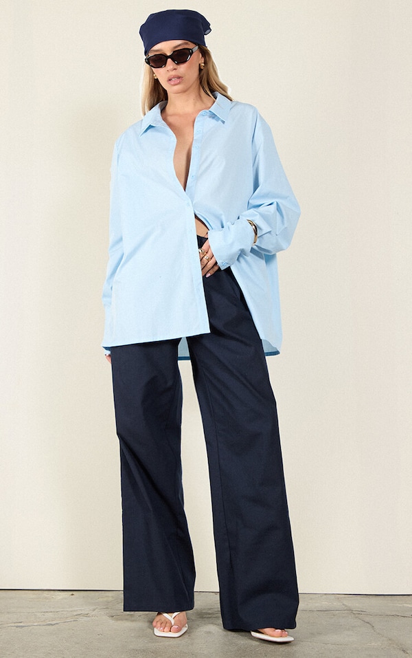 Light Blue Oversized Cuff Shirt | Tops | PLT AUS