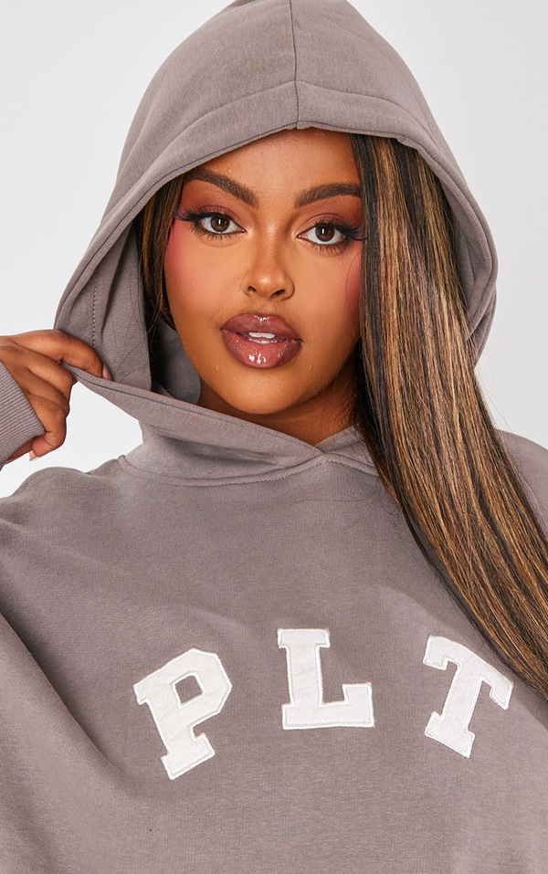 PLT Plus Charcoal Logo Oversized Hoodie | Plus Size | PLT IRE