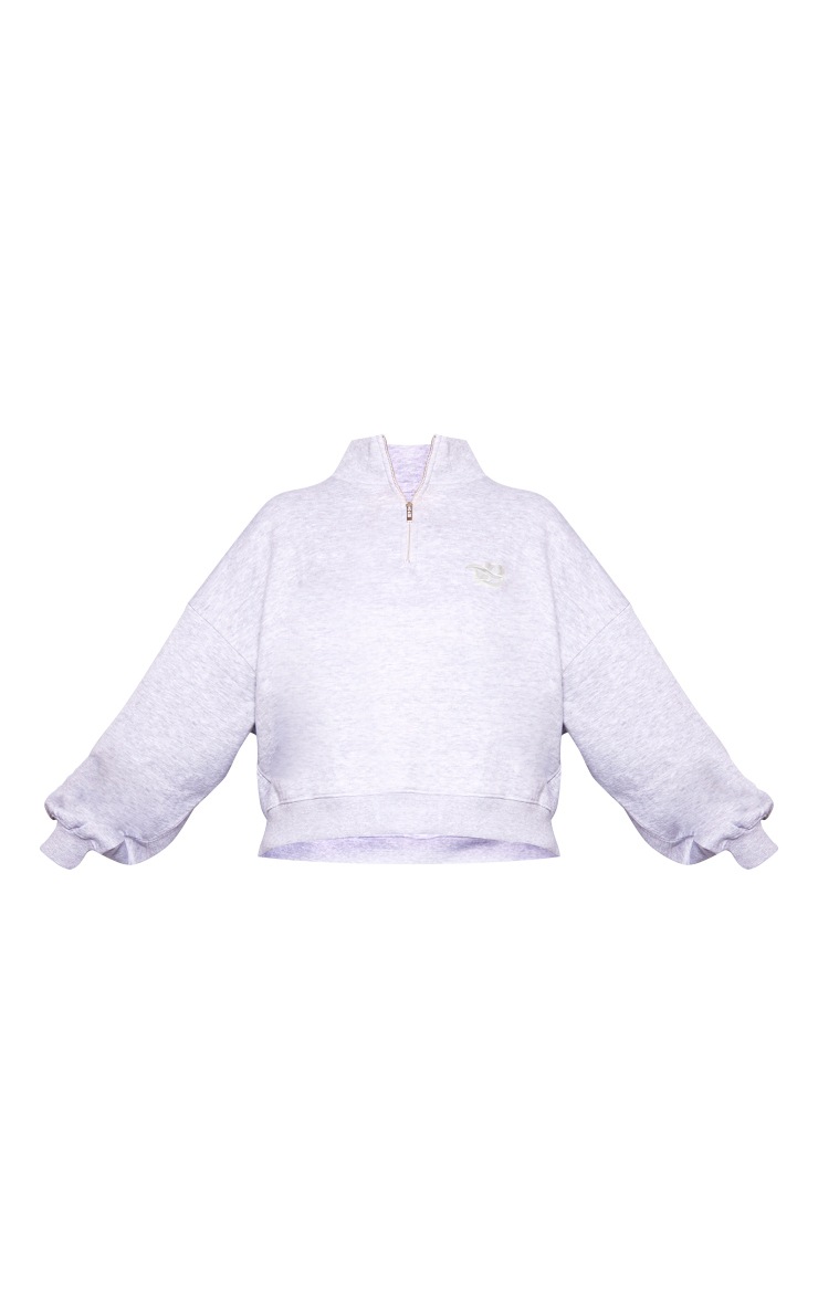 Plt Plus Grey Marl Logo Half Sweatshirt | PrettyLittleThing USA