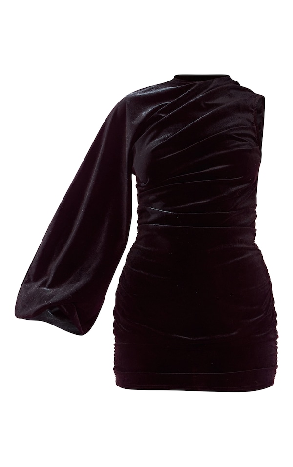 Black Velvet One Shoulder Ruched Bodycon Dress | Dresses ...