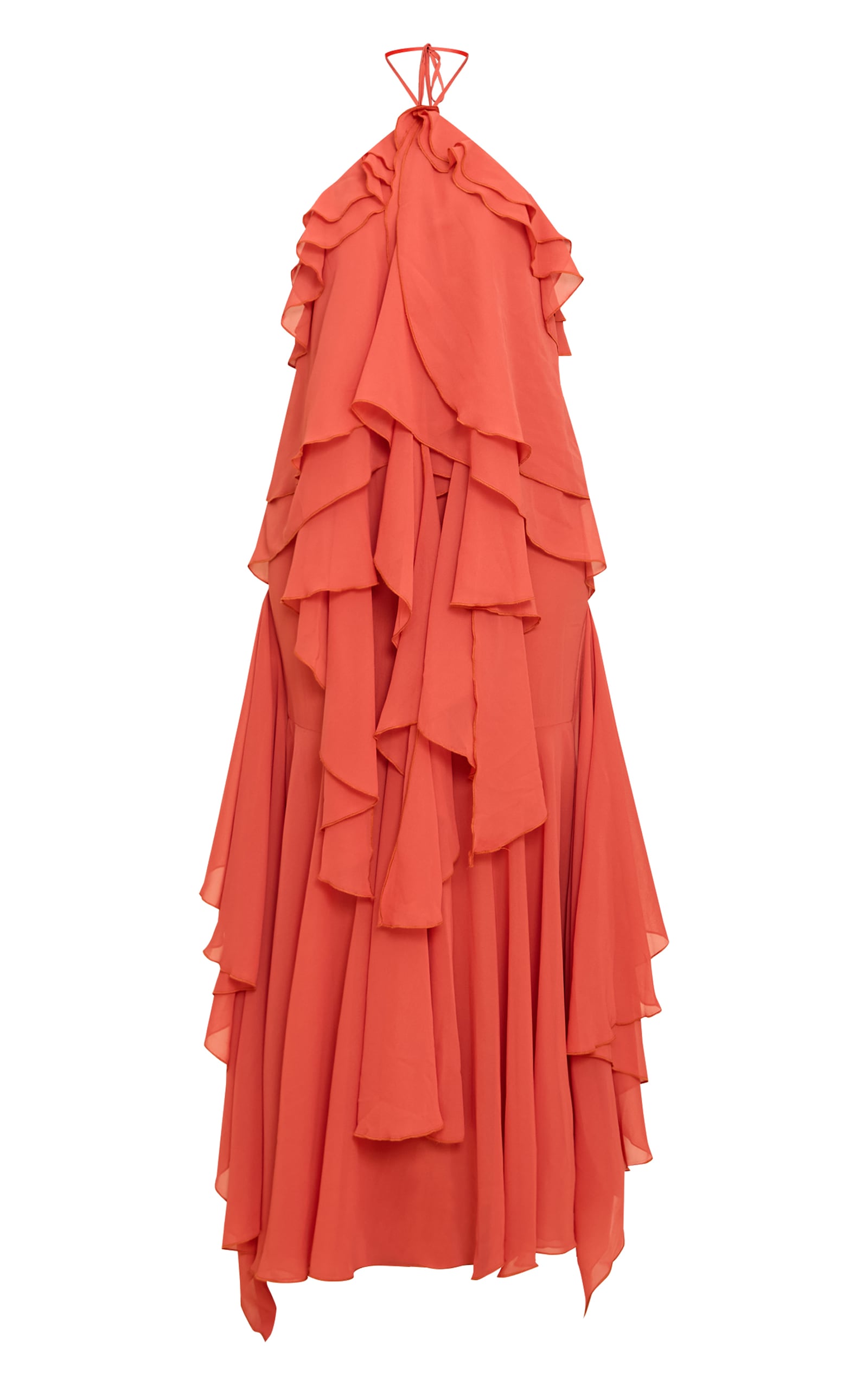 Orange Chiffon Frill Halterneck Floaty Maxi Dress | Dresses ...