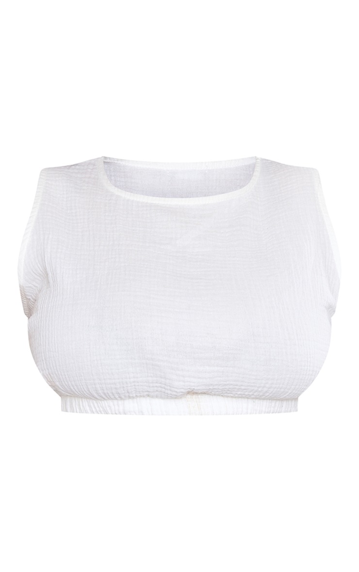 Plus White Textured Linen Look Elasticated Hem Top | Plus Size ...