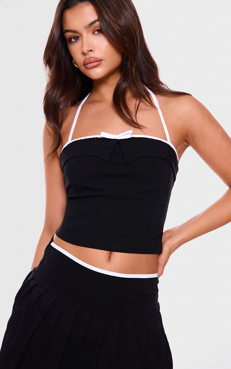 Black Stretch Contrast Binding Long Top | PrettyLittleThing USA