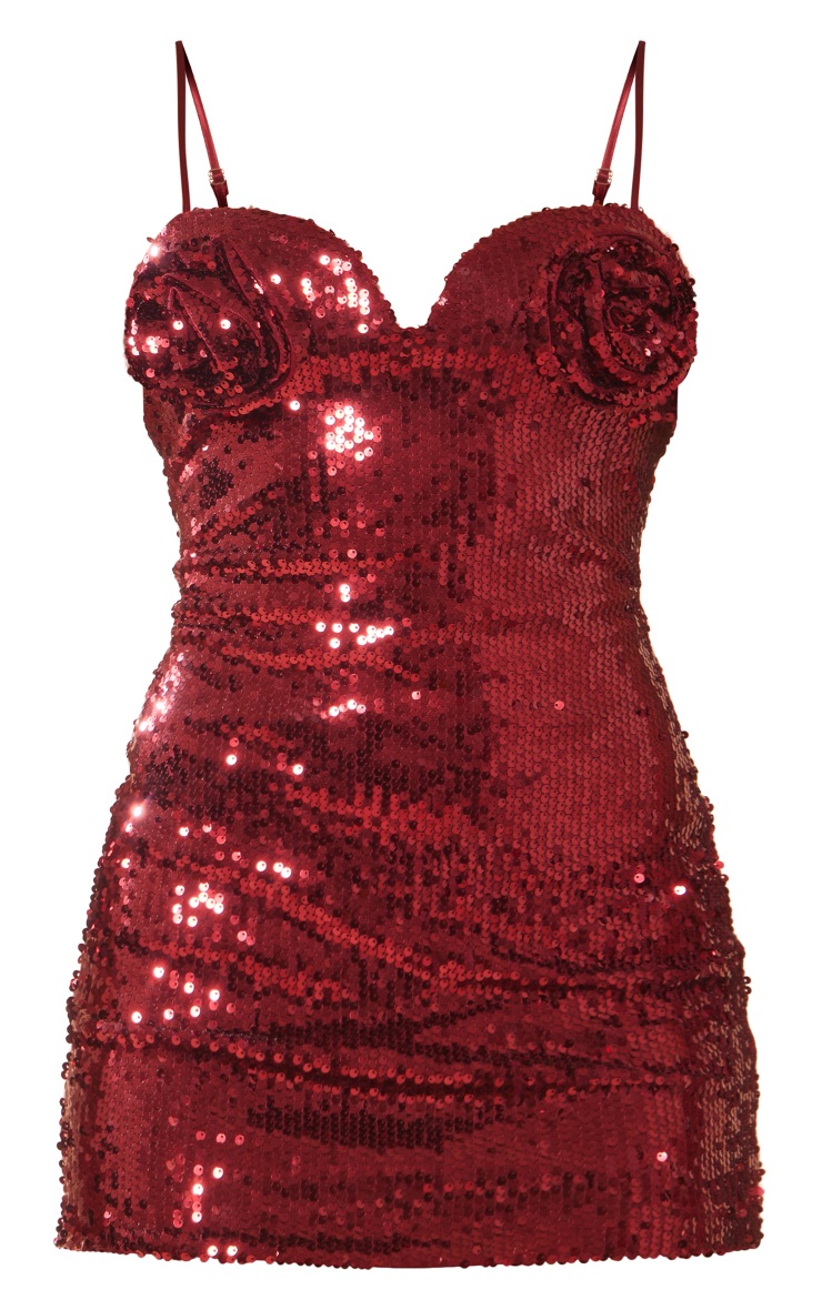 Dark Red Sequin Corsage Detail Bandeau Mini Dress | Dresses ...
