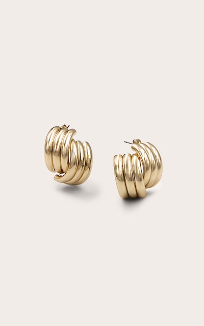 Gold Ribbed Curved Statement Stud Earrings | Accessories | PLT