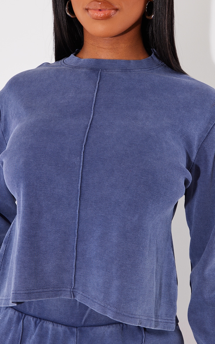 Shape Blue Soft Rib Long Sleeve Top | Shape | PrettyLittleThing QA