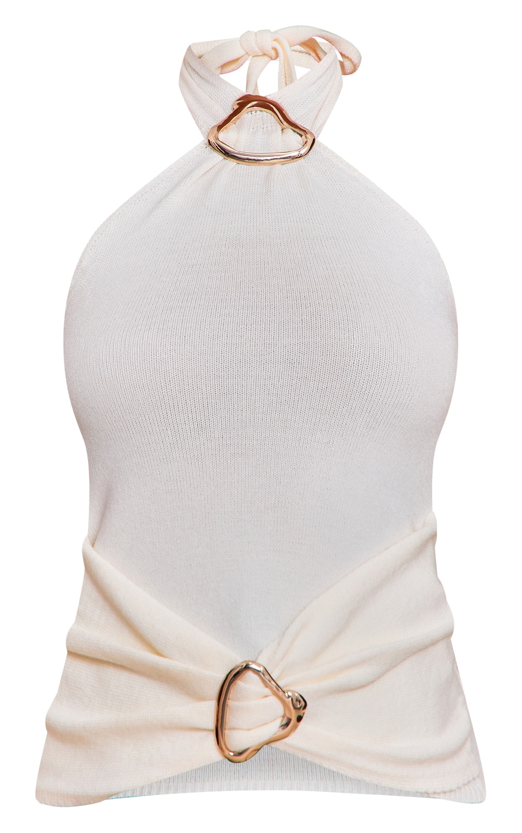 Cream Trim Detail Wrap Halter Neck Top | Knitwear | PLT