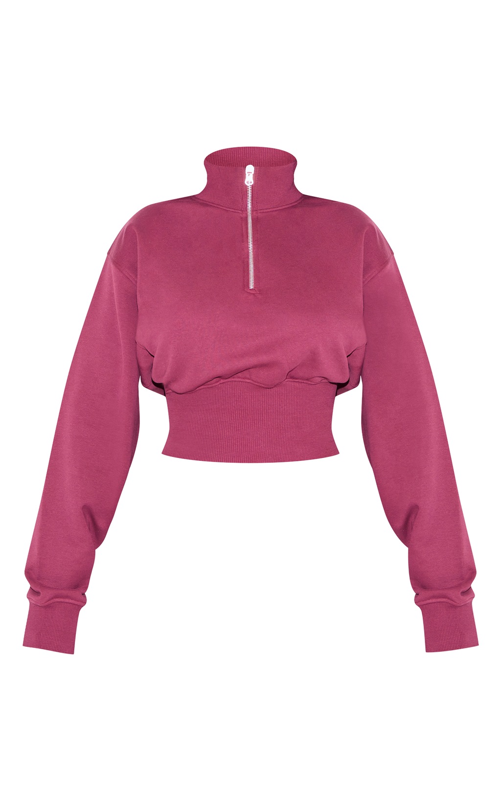 Shape Burgundy Half Zip Cropped Sweatshirt | Shape | PrettyLittleThing USA