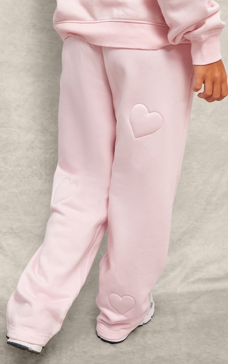 Baby Pink Embossed Heart Wide Leg Joggers | Sweat | PrettyLittleThing