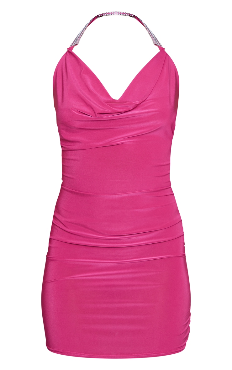 Pink Cowl Diamante Trim Halter Bodycon Dress | Dresses | PrettyLittleThing USA