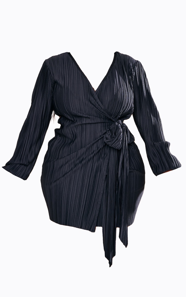Plus Black Plisse Wrap Front Bodycon Dress | Plus Size | PLT
