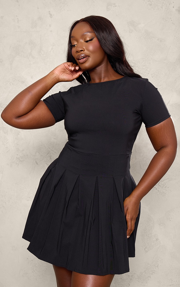Plus Black Pleat Hem Detail Tailored Mini Dress | Plus Size ...