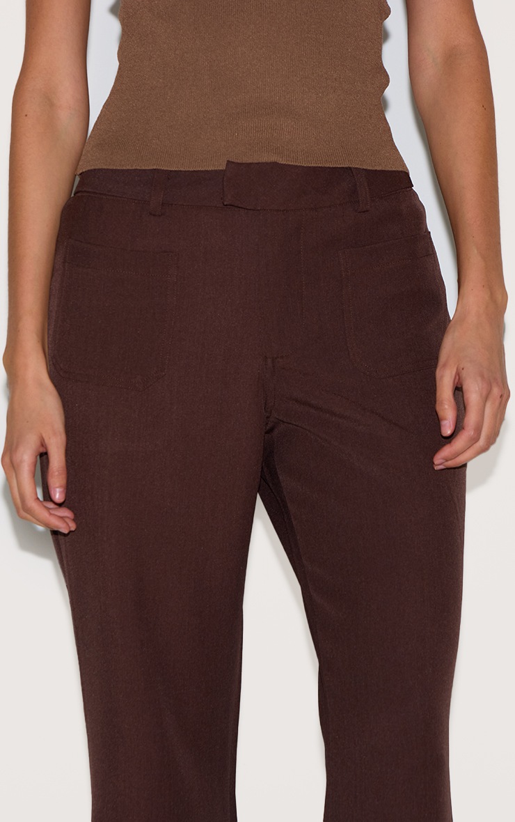 Chocolate Low Rise Tailored Woven Flare Trousers | Bottoms | PLT