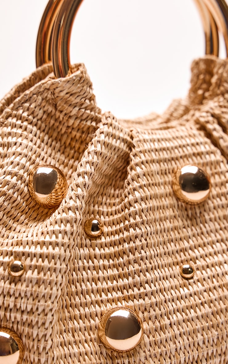 Natural Raffia Gold Studded Tote | Accessories | PLT