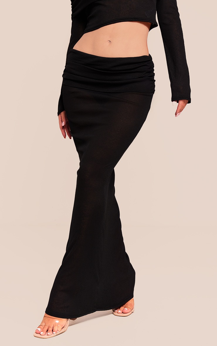 Black Burnout Fold Over Hem Low Rise Maxi Skirt | Co-ords | PrettyLittleThing