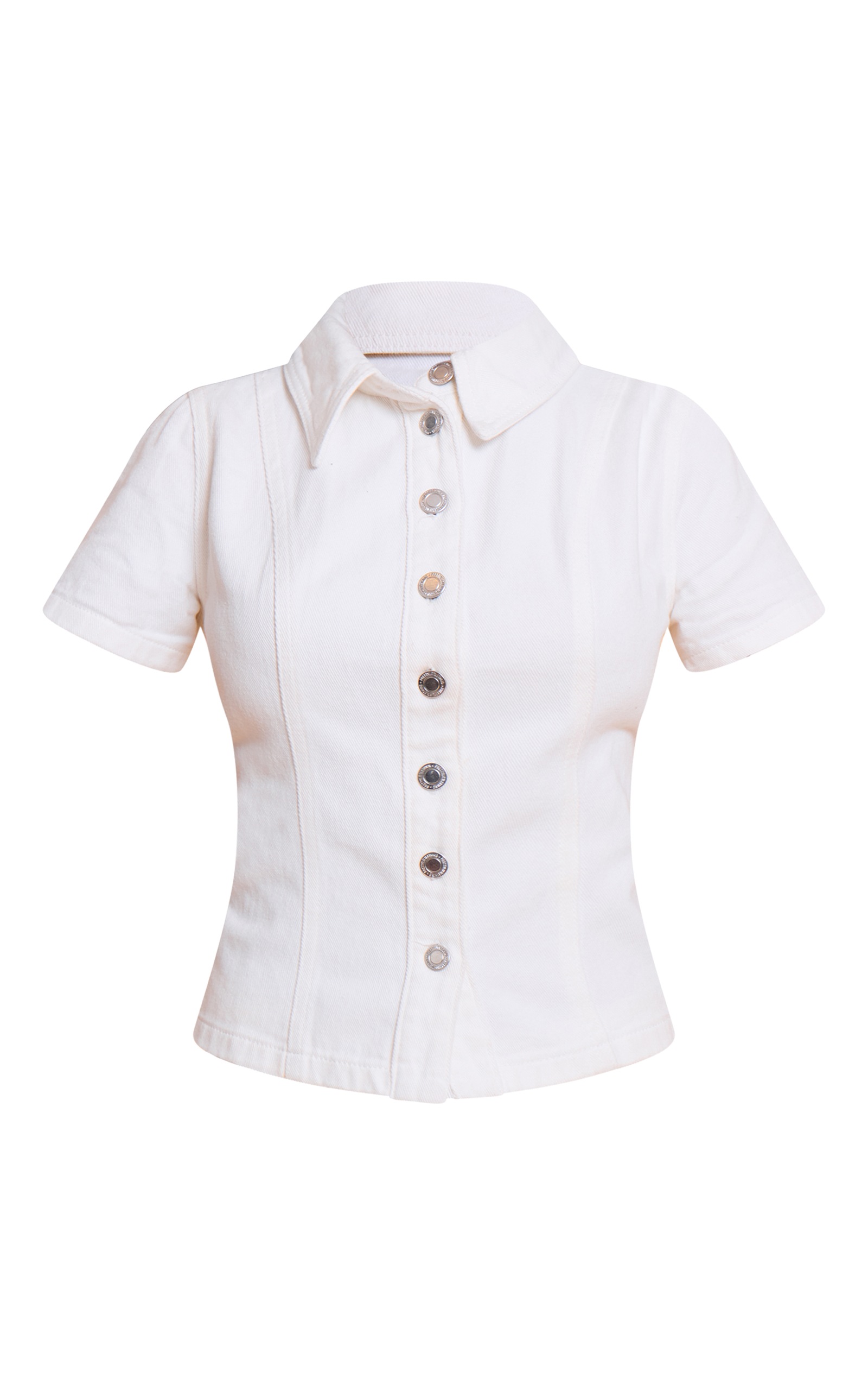 Petite White Denim Button Up Short Sleeve Shirt | Petite | PLT