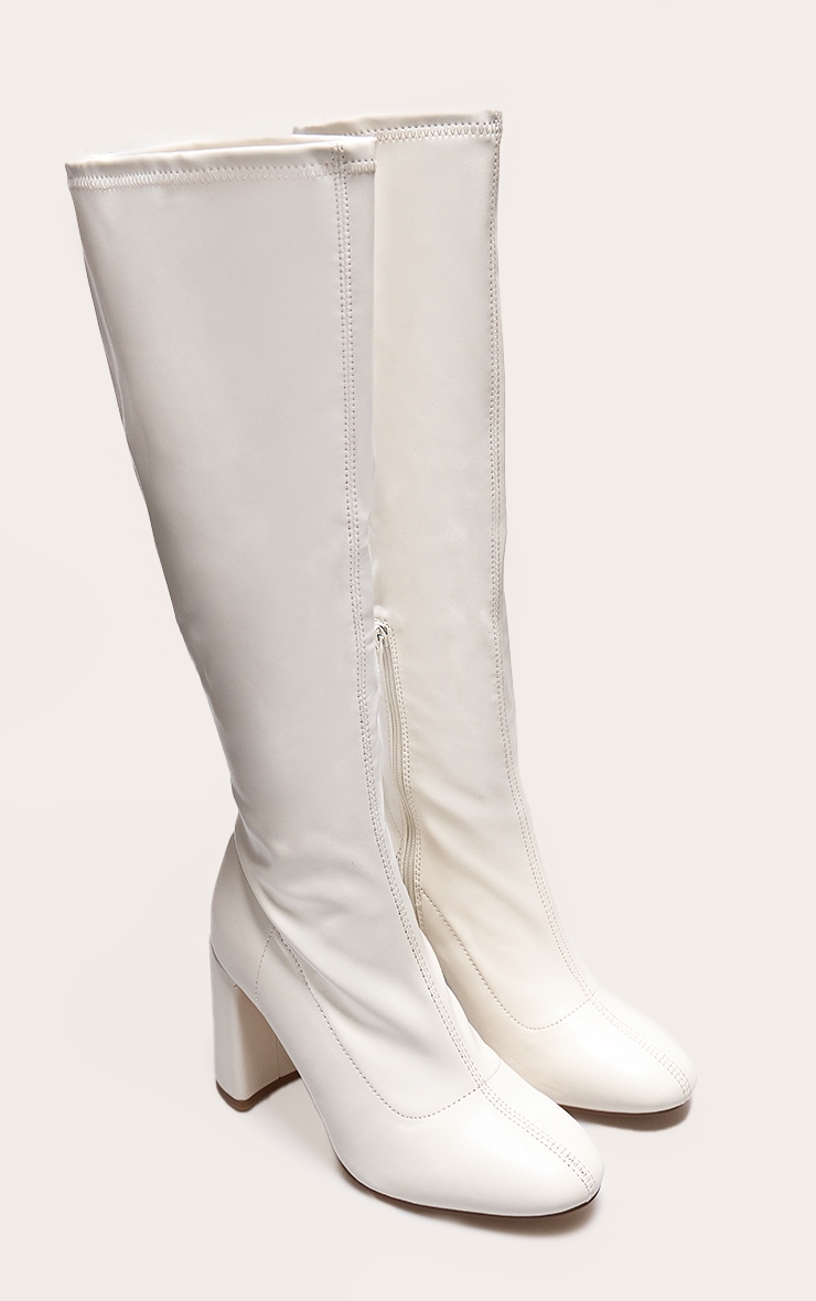 Cream Wide Fit Knee High Block Heeled Sock Boots | Footwear ...