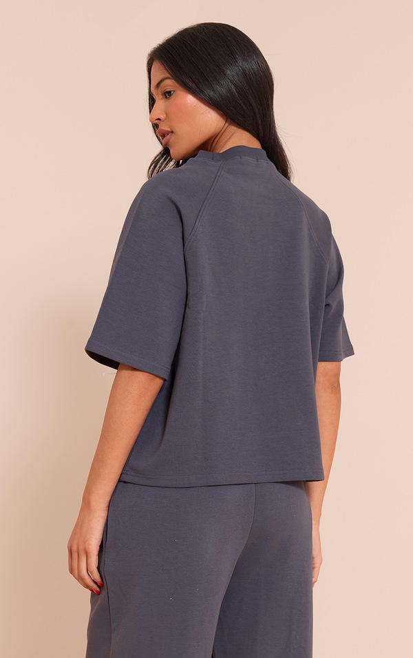 Tall Navy Interlock Cropped Boxy Sweatshirt | Tall | PLT