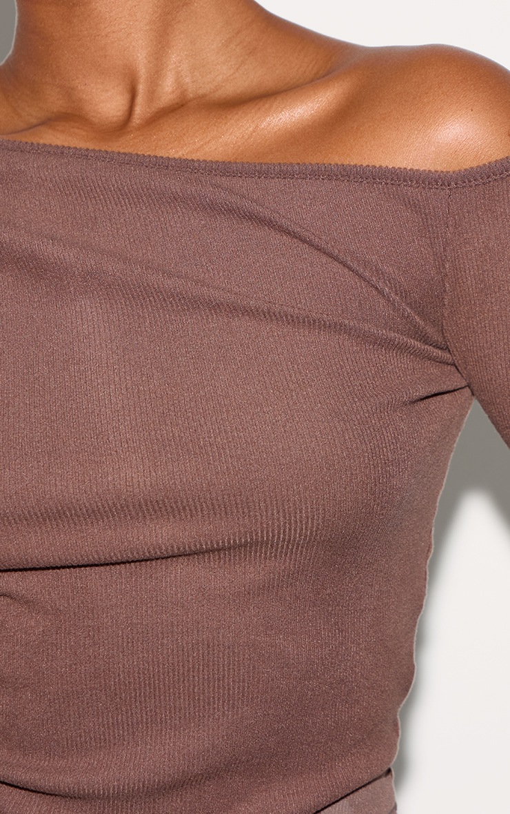 Chocolate Soft Rib Asymmetric Long Sleeve Top | Tops | PLT