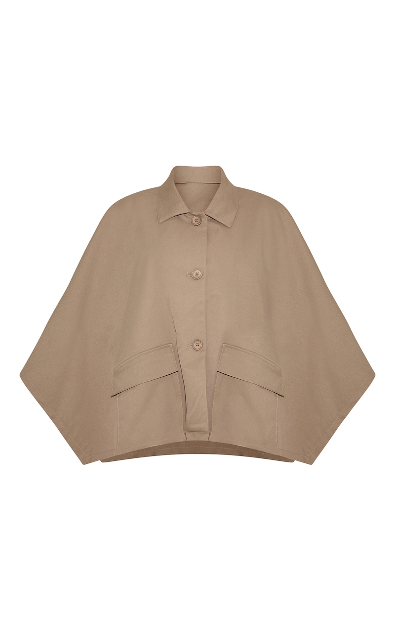 Plus Taupe Batwing Cropped Trench Style Jacket | Plus Size | PLT USA