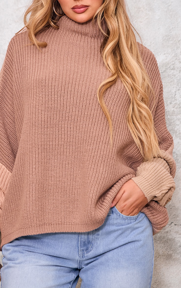 Stone Oversized Colourblock Sweater | Knitwear | PrettyLittleThing USA