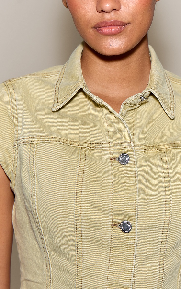 Washed Light Sage Cap Sleeve Cinch Denim Shirt | Denim ...