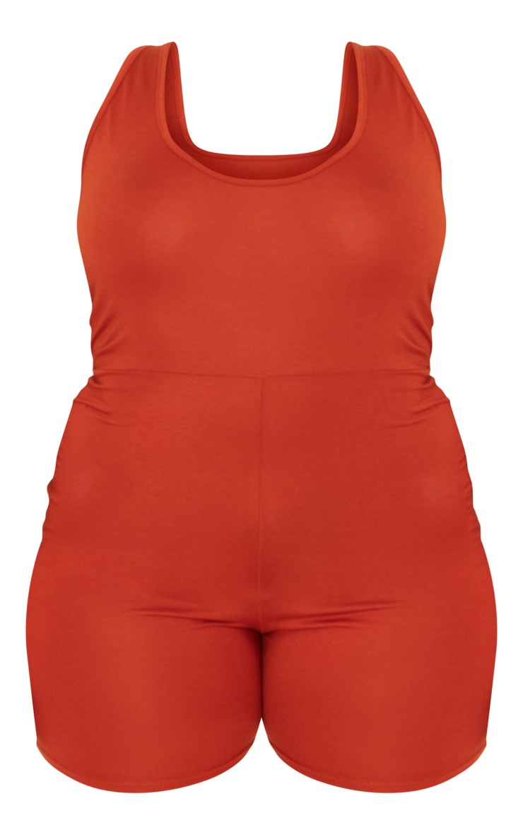 Plus Rust Plunge Front Unitard | Plus Size | PrettyLittleThing AUS