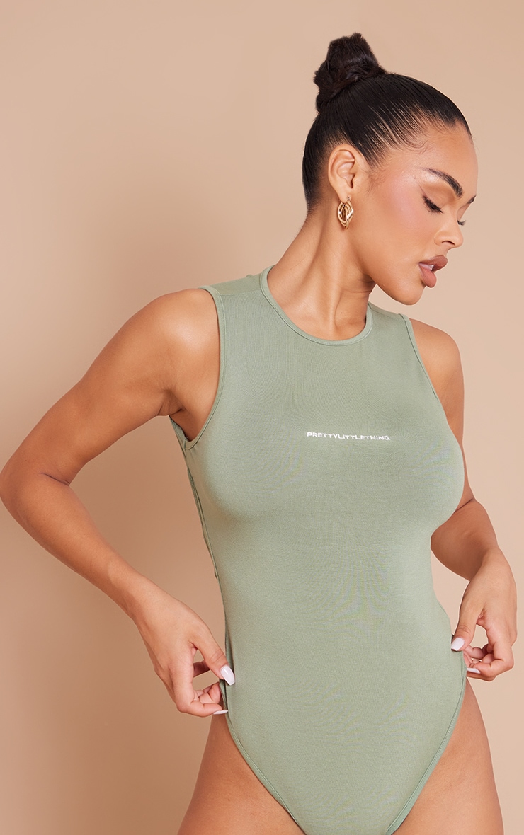 Plt Khaki Embroidered Cutout Back Bodysuit | PrettyLittleThing AUS
