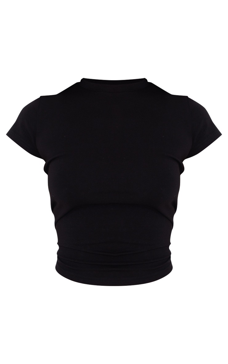 Petite Black Basic Cotton Blend Fitted Crew Neck T Shirt ...