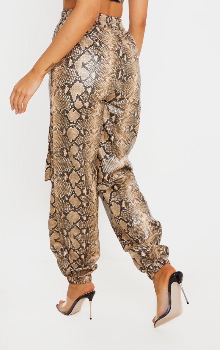 Snake Taupe Print Pocket Detail Cargo Trousers | PrettyLittleThing USA