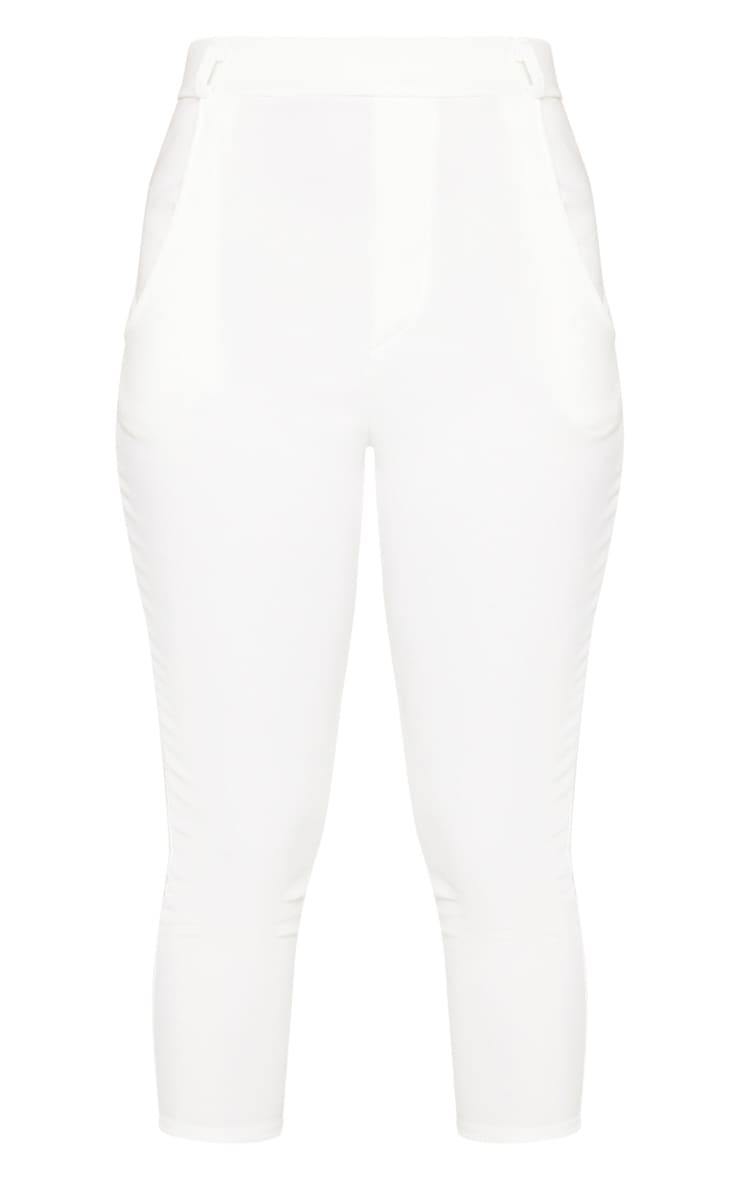 White Fine Rib Cropped Skinny Pants | Curve | PrettyLittleThing USA