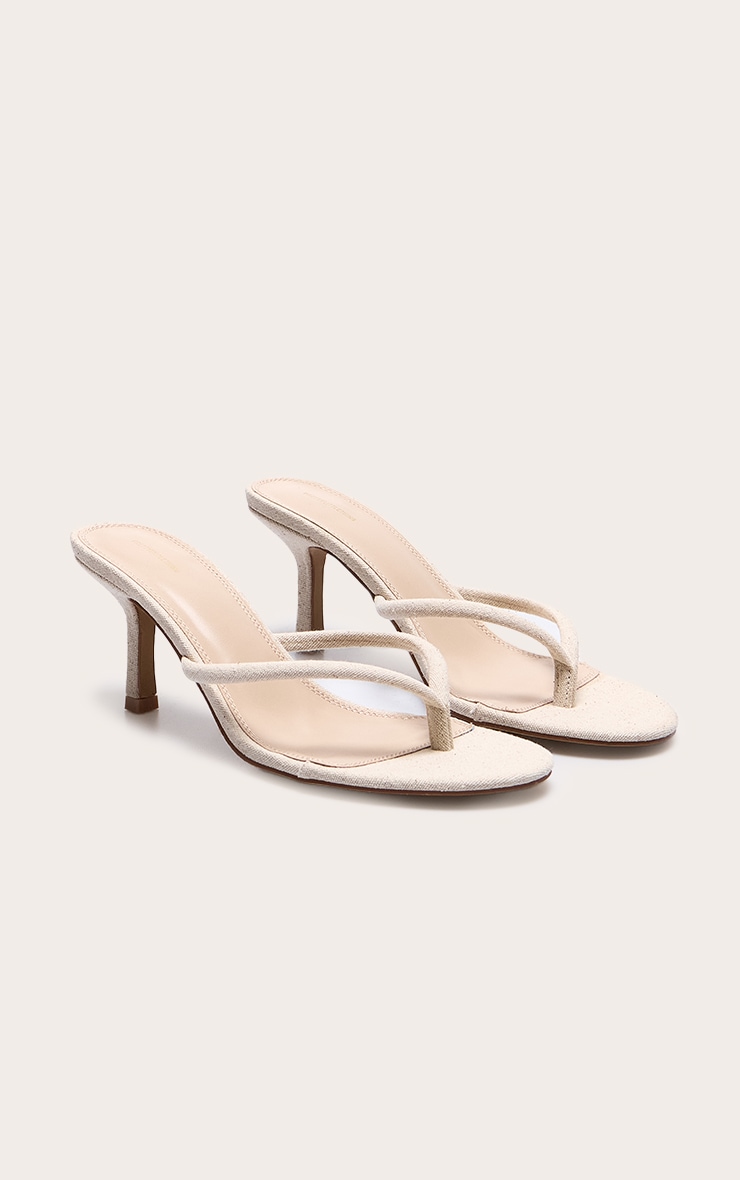 Natural Linen Round Toe Thong Mid Heel Mules | Footwear ...