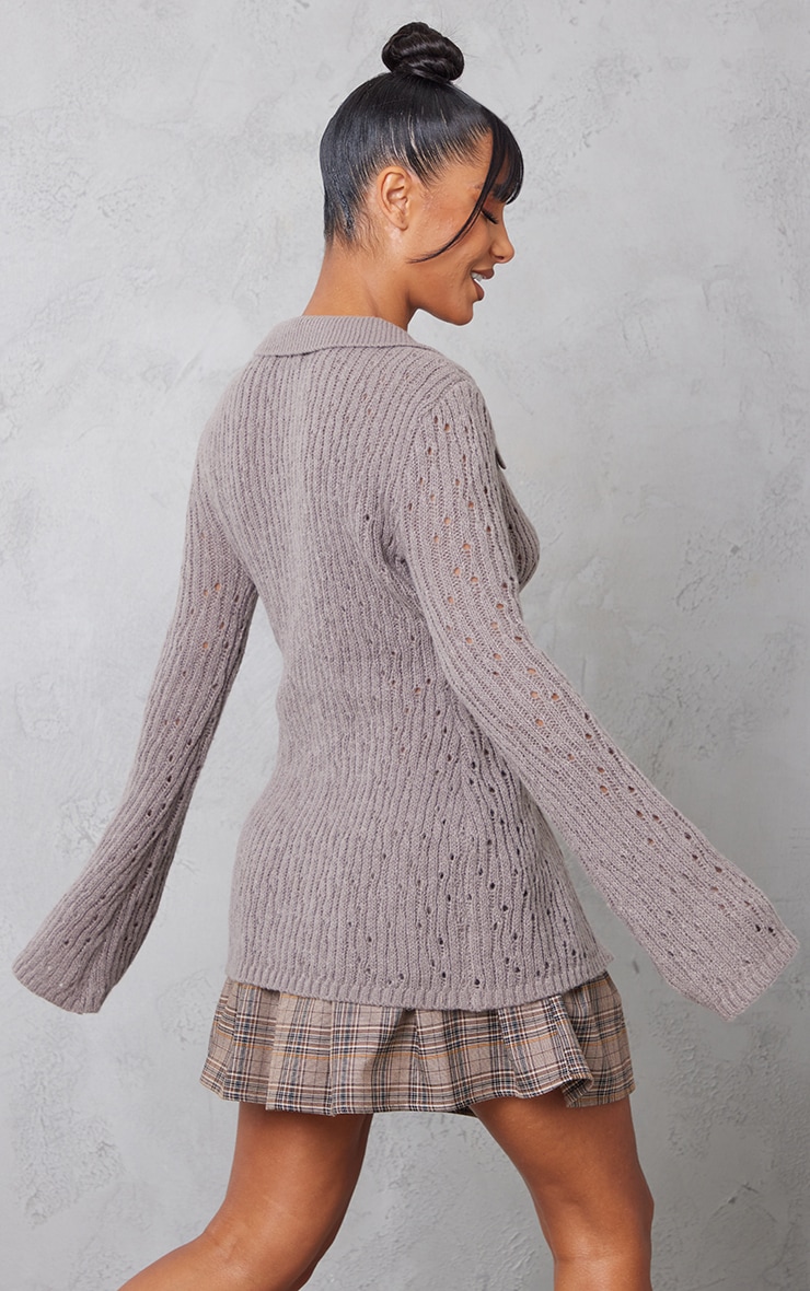 Mocha Chunky Distressed Knit Collared Cardigan | PrettyLittleThing USA